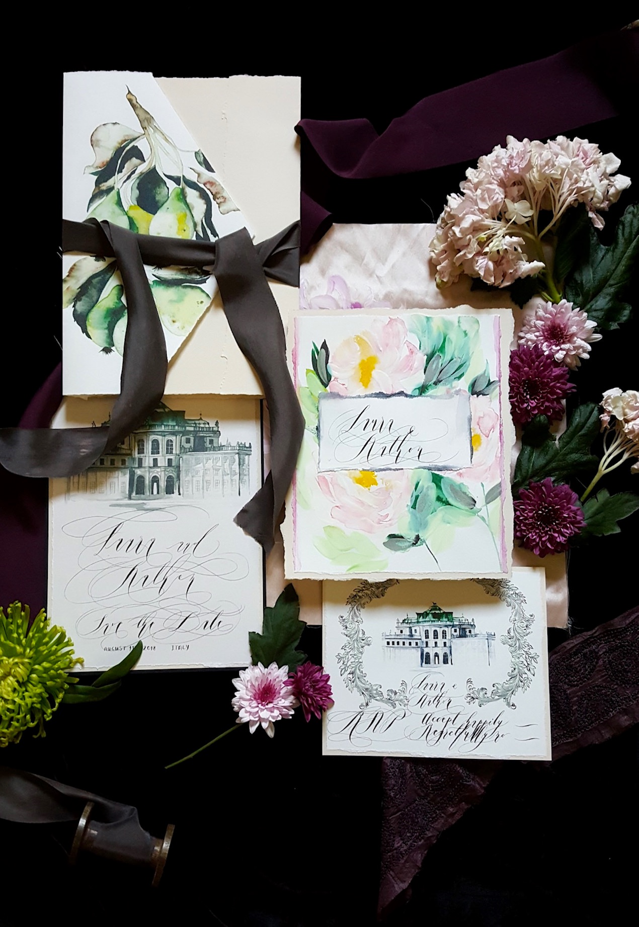Hand Painted Wedding Invitations (with blush hues)