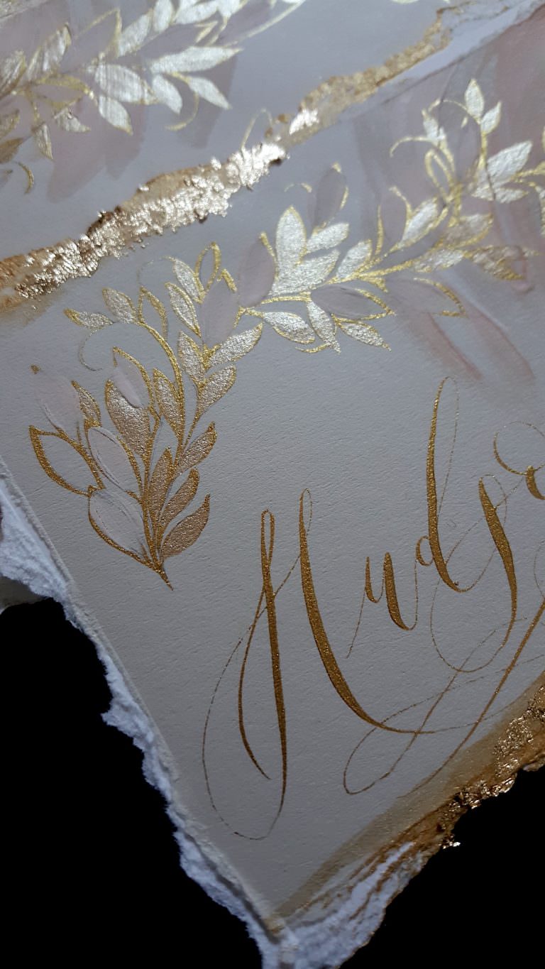 Custom Gold Foil Invitations with Luxurious Tarnished Gold Details
