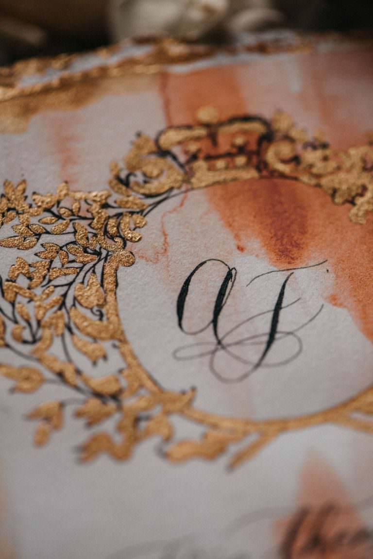 English Estate Wedding Invitations with Sumptuous Gold Design