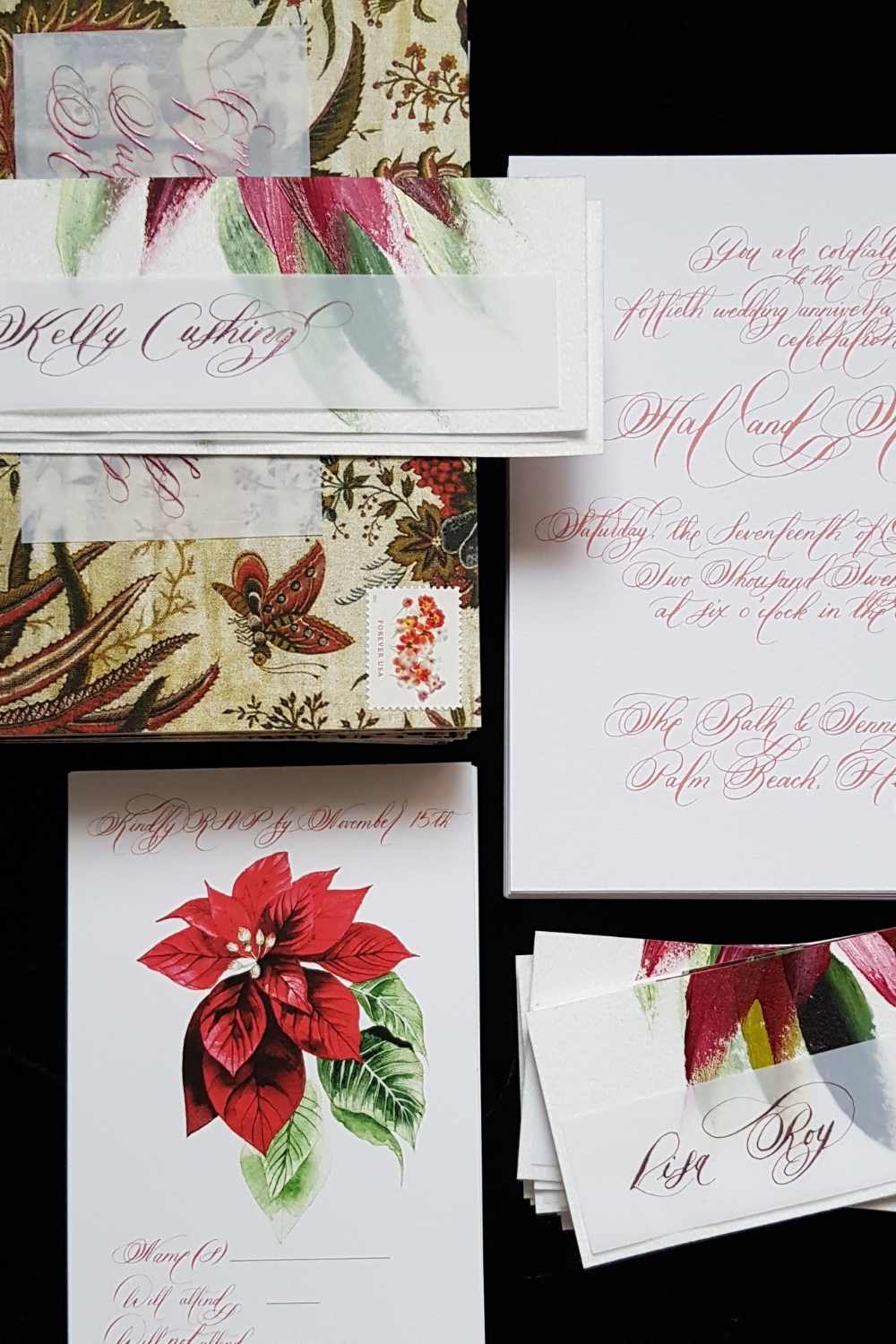 Anniversary Party Invitations ( H & K) Inspired by Red Poinsettias