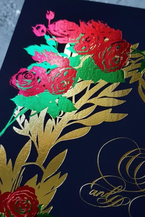 Luxury Custom Wedding Invitations - Sleek Navy Blue & Gold Foil