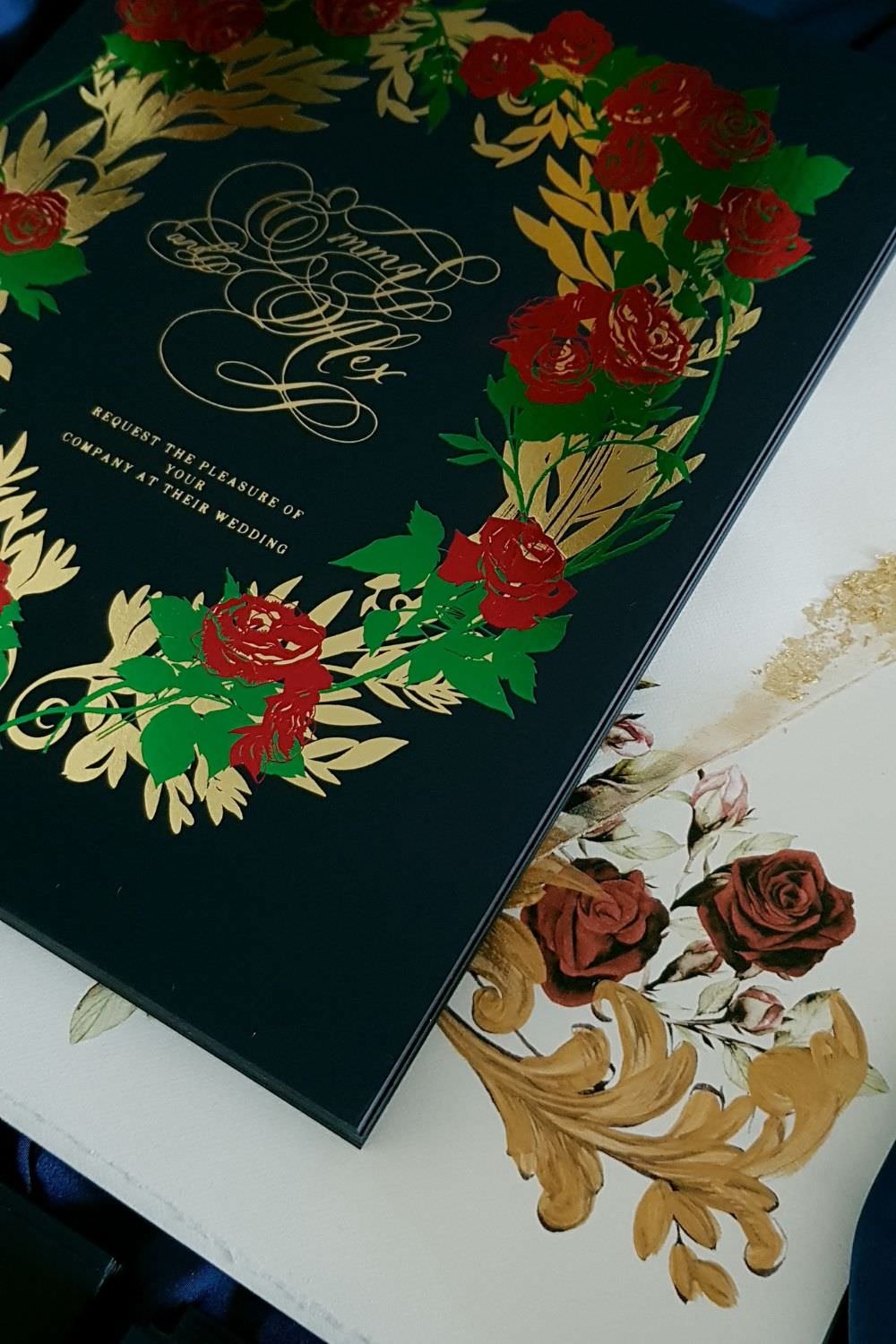 Luxury Custom Wedding Invitations - Sleek Navy Blue & Gold Foil